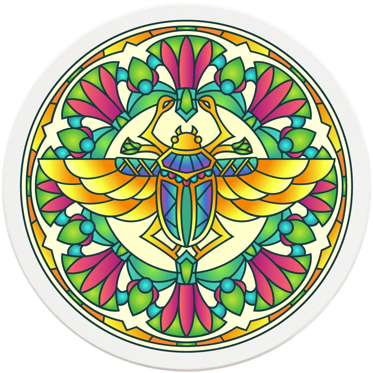 4" Round Ceramic Coasters - Mandala Scarab, 4/Box, 2/Case, 8 Pieces ...