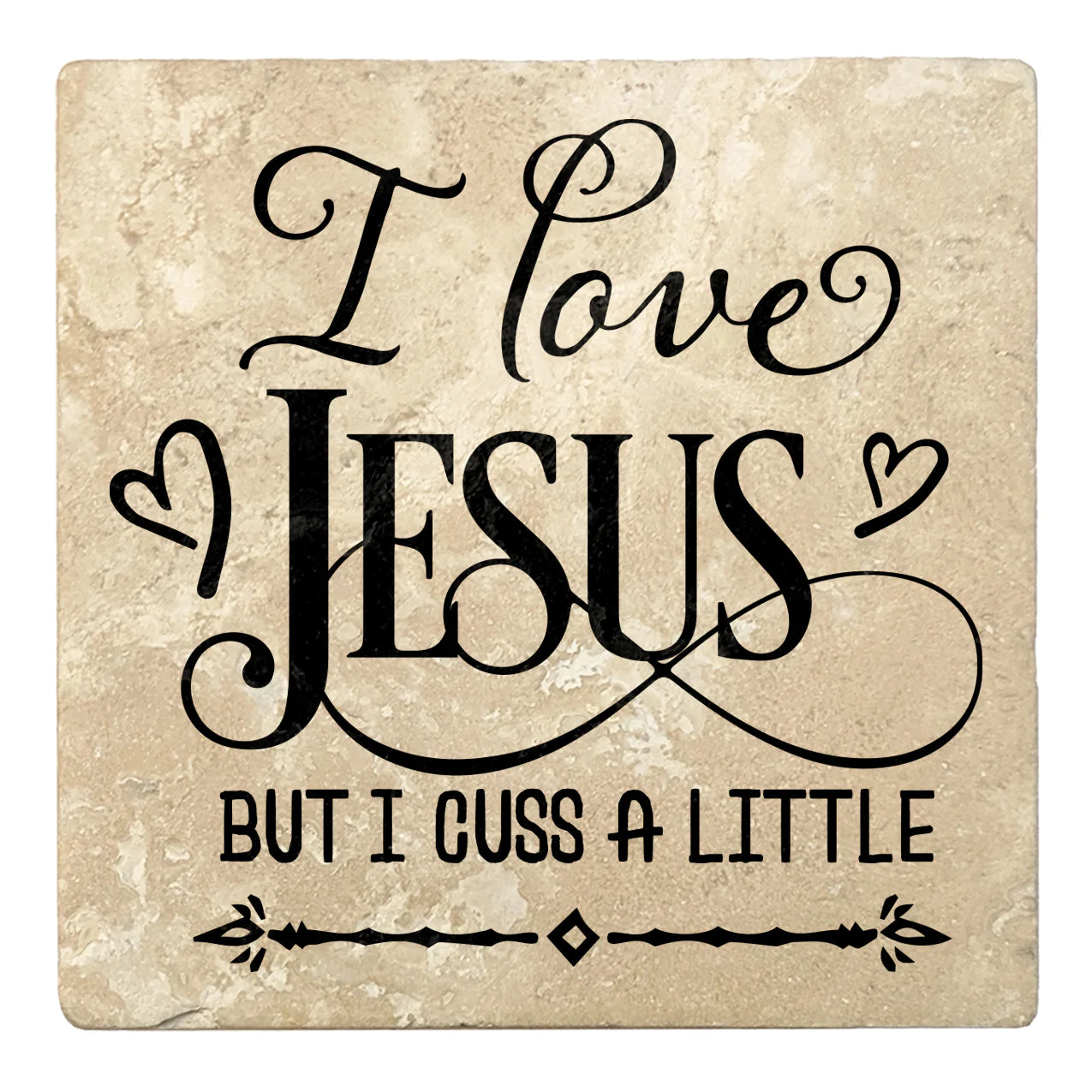 4" Absorbent Stone Religious Drink Coasters, I Love Jesus But I Cuss A ...