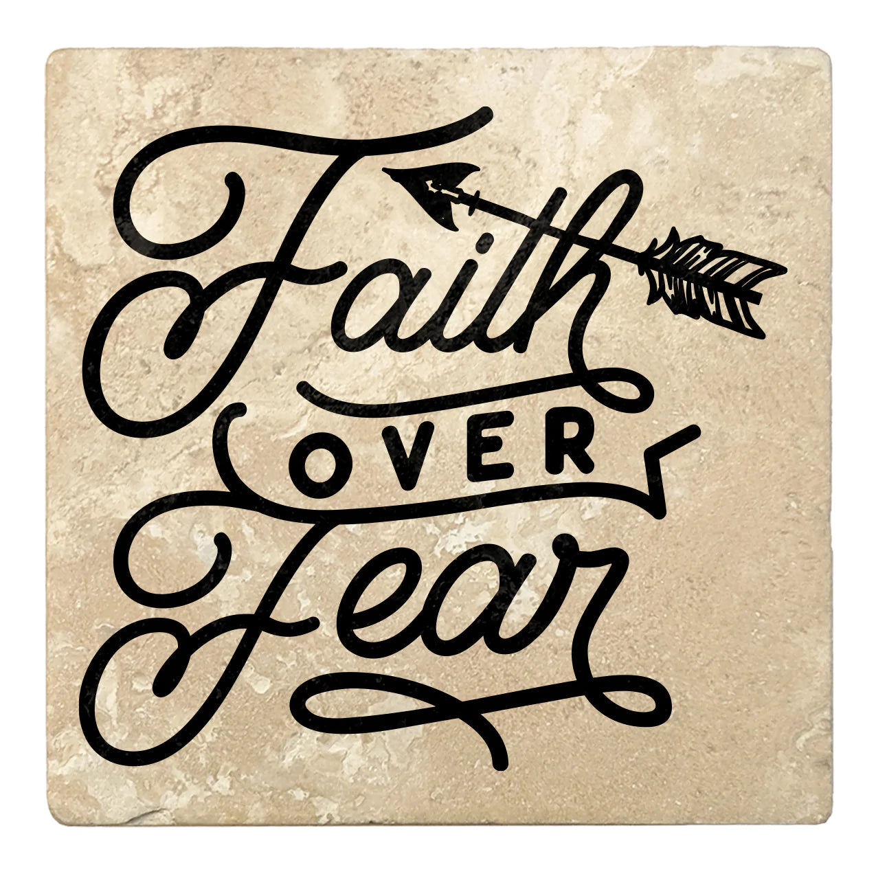 4" Absorbent Stone Religious Drink Coasters, Faith Over Fear, 2 Sets o ...