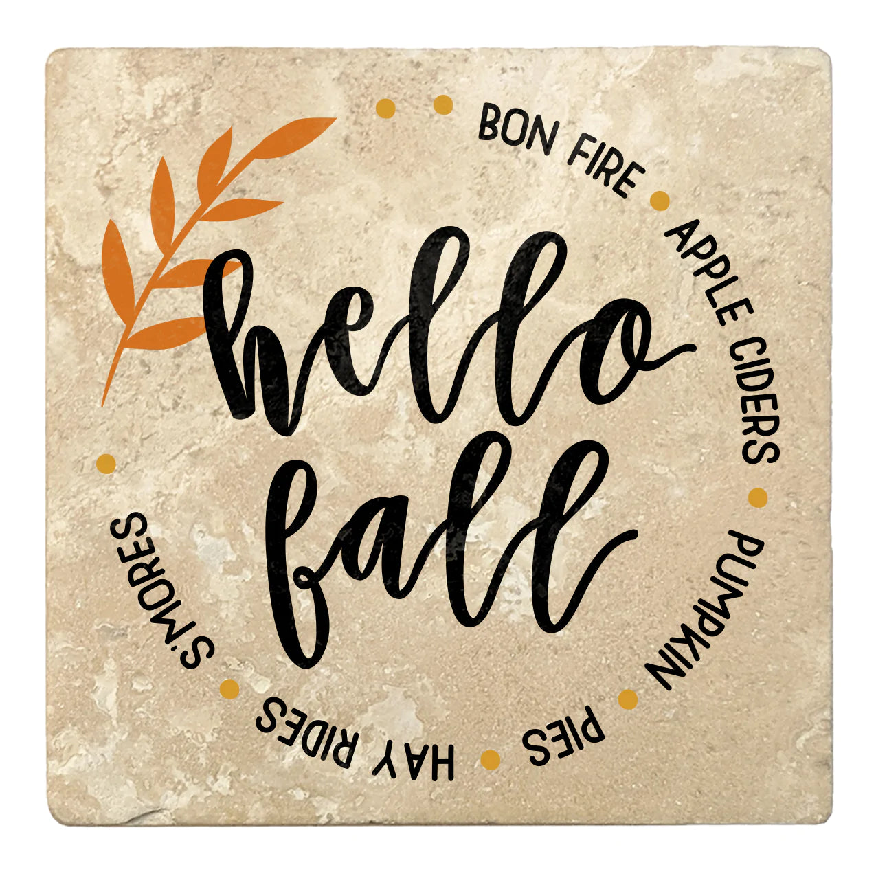 4" Absorbent Stone Fall Autumn Coasters, Hello Fall - Circle, 2 Sets o ...